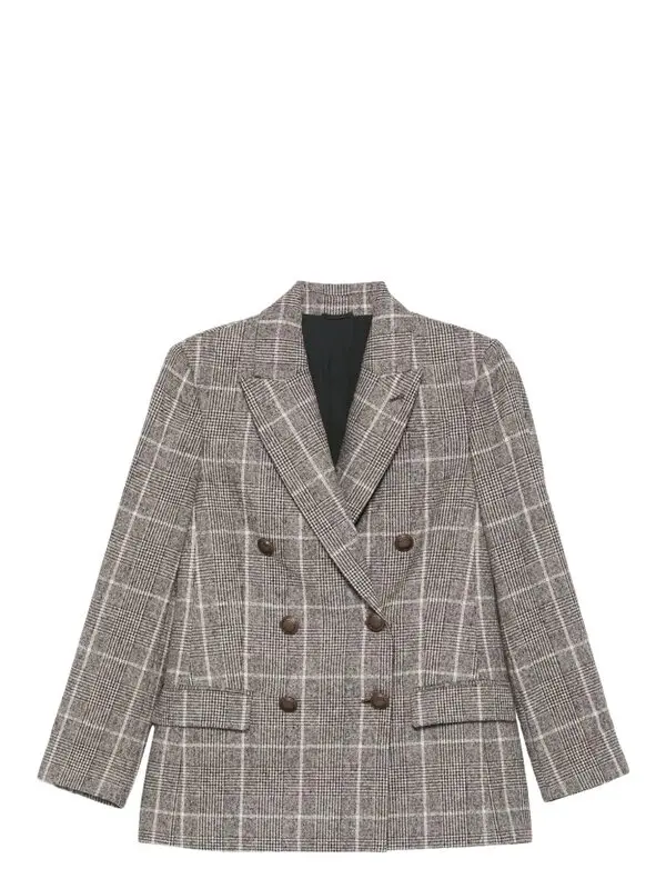 Brunello Cucinelli Prince Of Wales Double-breasted Blazer With Monili - Brown