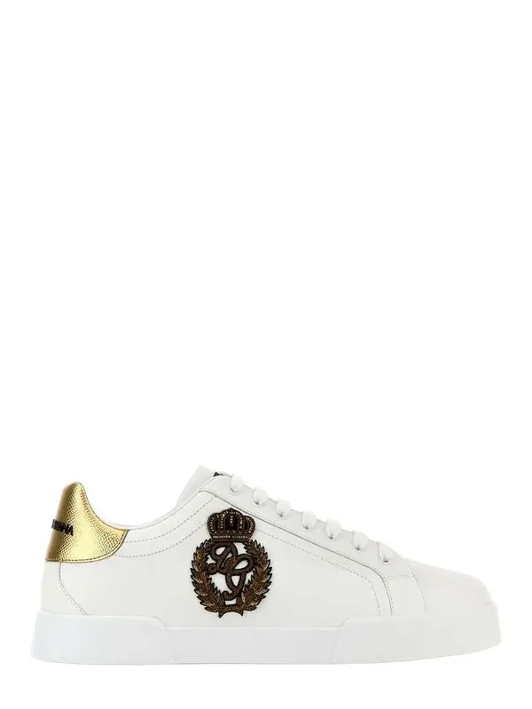 Dolce & Gabbana Sneakers Portofino In Vitello Nappato Con Patch Corona - Multicolor