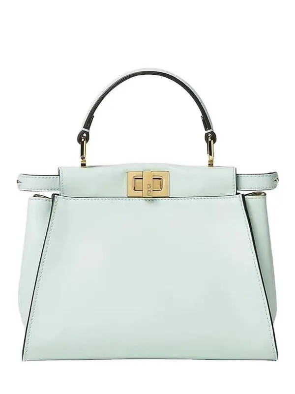 Fendi Peekaboo Mini Raffia-effect Material And Sellier Leather Bag - Green