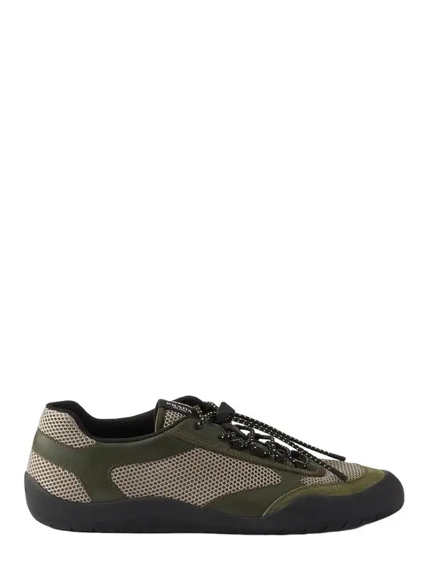 Prada Speedrock Leather And Mesh Fabric Sneakers - Green