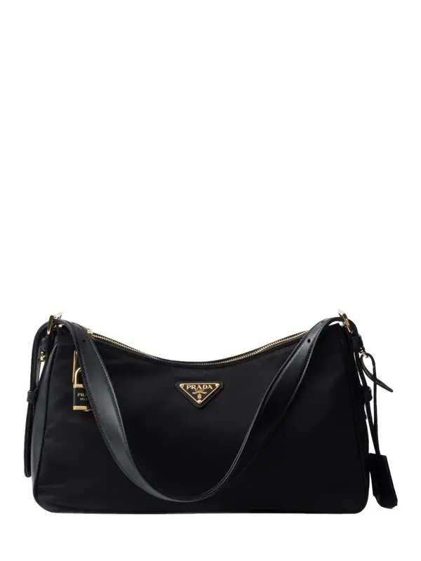 Prada Aimée Large Re-nylon And Leather Shoulder Bag With Padlock - Black