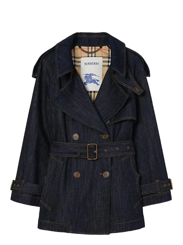 Burberry Short Denim Fitzrovia Trench Coat - Blue