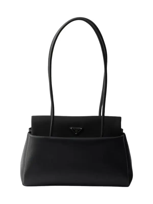 Prada Passage Medium Leather Bag With Re-nylon Flap - Black