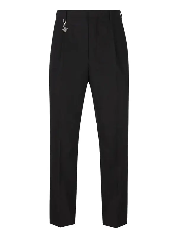 Prada Charm-detail Cotton Tapered Trousers - Black
