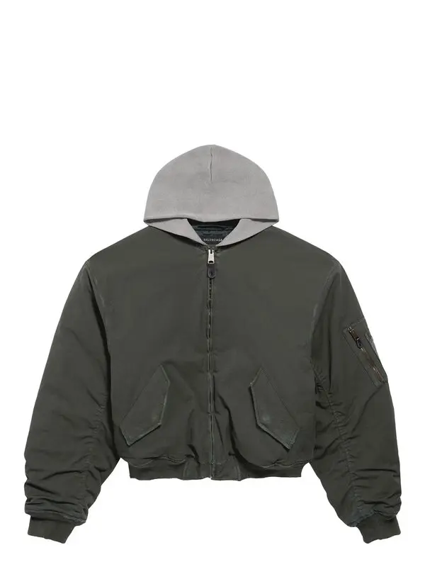 Balenciaga Hooded Standard Canvas Bomber Jacket - Gray