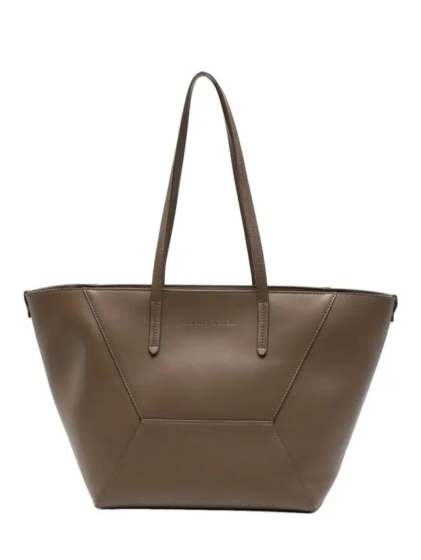Brunello Cucinelli Leather Tote Bag With Pouch - Brown