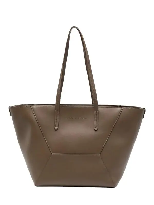 Brunello Cucinelli Leather Tote Bag With Pouch - Brown