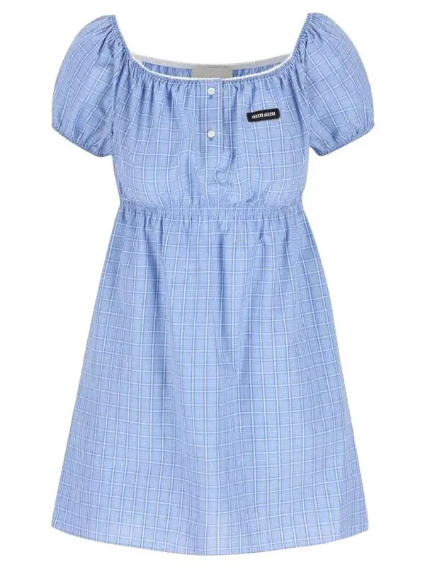 Miu Miu Plaid-pattern Popeline Mini Dress - Blue