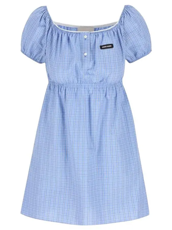 Miu Miu Plaid-pattern Popeline Mini Dress - Blue