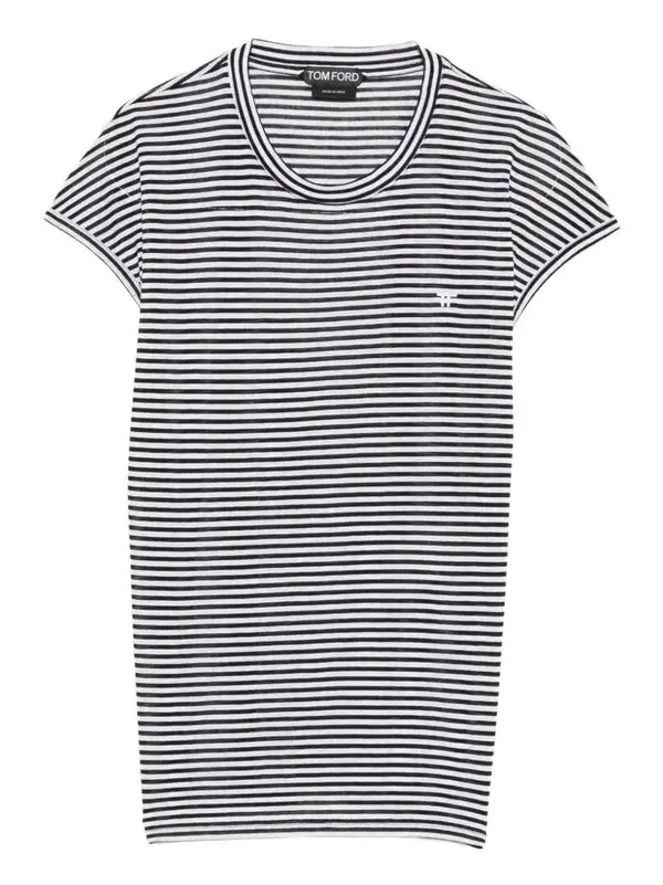 TOM FORD Striped Viscose T-shirt - Black