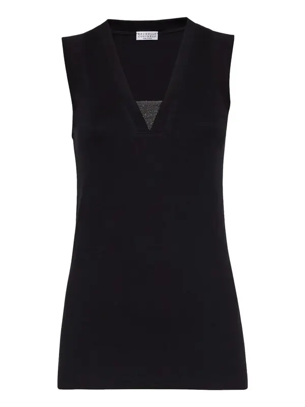 Brunello Cucinelli Stretch Cotton Jersey Tank Top - Black