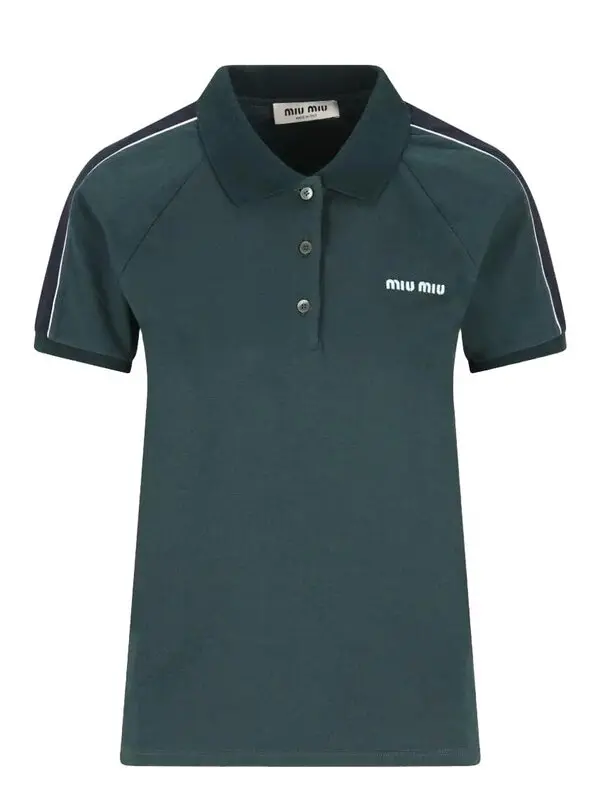 Miu Miu Two-tone Cotton Jersey Polo Shirt - Green