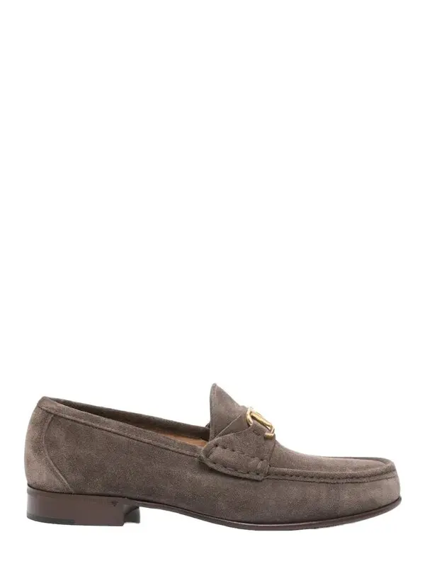 Valentino Garavani V Logo Plaque Suede Loafers - Gray