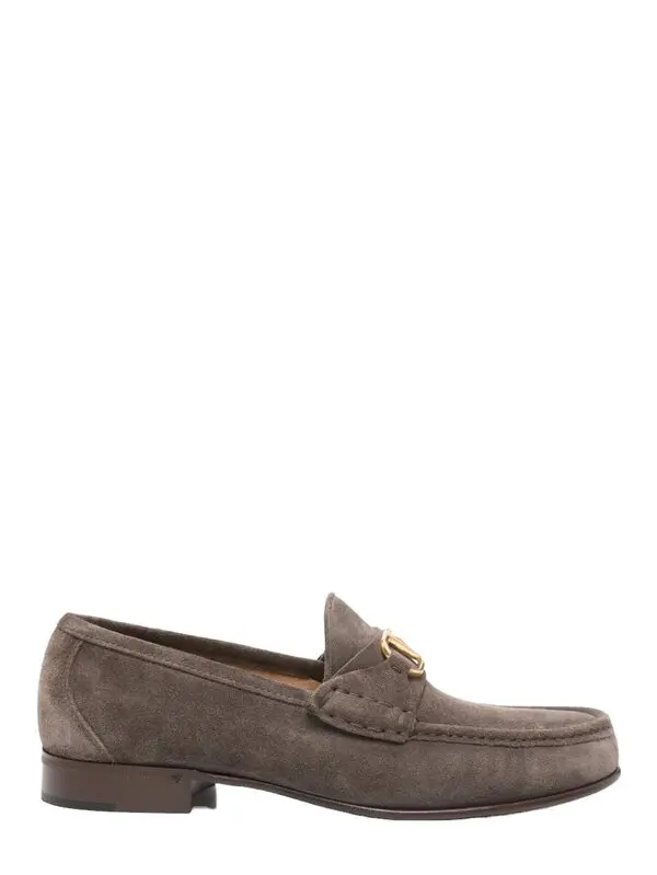Valentino Garavani V Logo Plaque Suede Loafers - Gray