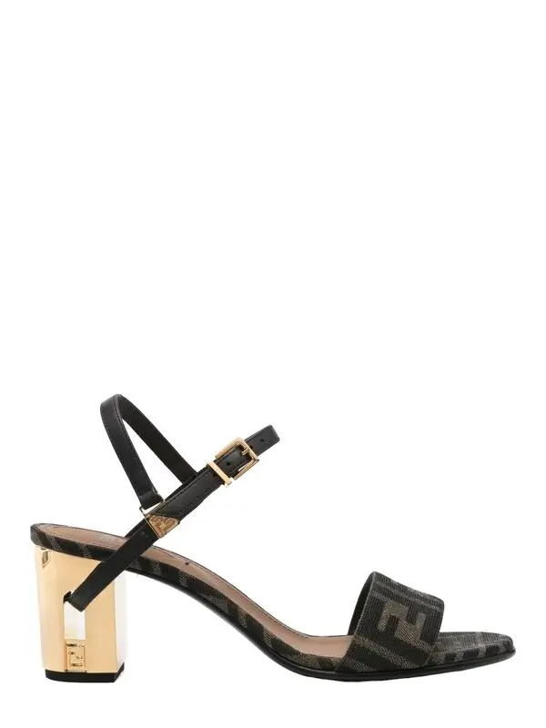 Fendi Ff Jacquard Gold-finish Medium-heeled Delfina Sandals - Brown