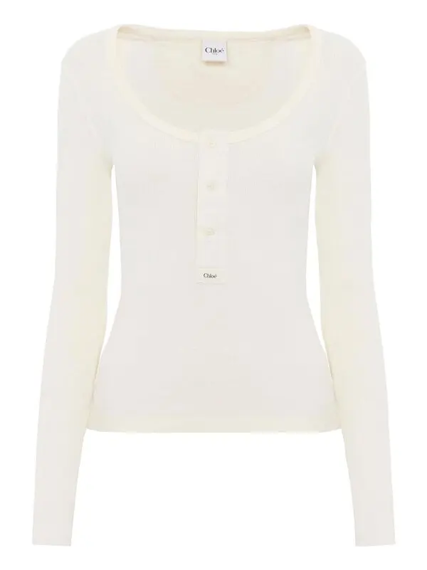 Chloé Scoop-neck Cotton Jersey Henley Top - Multicolor