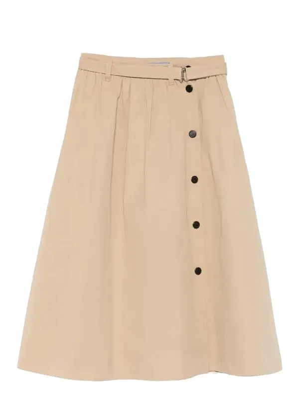 Prada Button-detail Belted Cotton Midi Skirt - Multicolor