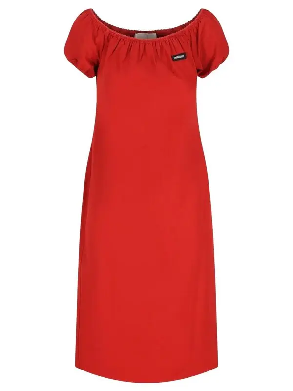 Miu Miu Boat Neckline Cotton Poplin Midi Dress - Red