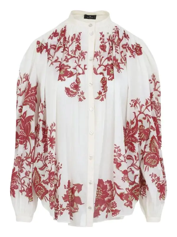 Etro Flower-print Pleated Cotton Blouse - White