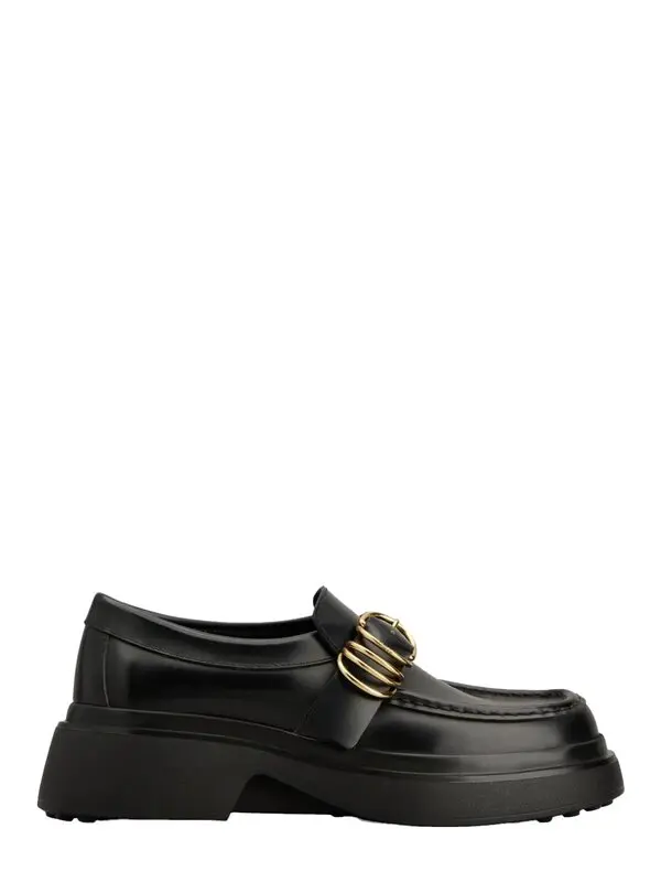 TOD'S Leather Chunky Loafers With Metal Buckle And Rings - Black