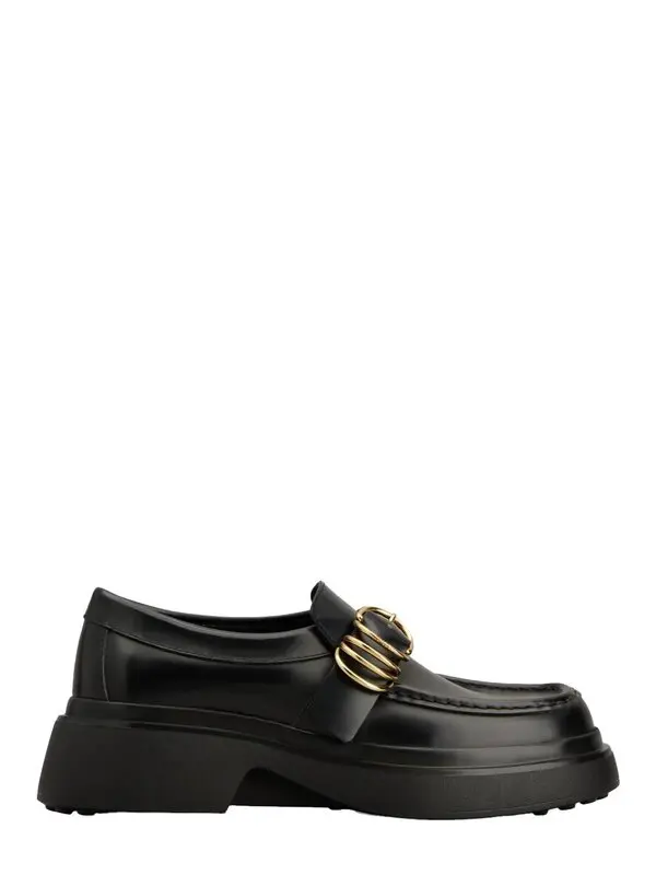TOD'S Leather Chunky Loafers With Metal Buckle And Rings - Black
