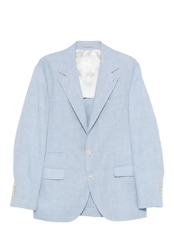 Brunello Cucinelli Linen And Virgin Wool Chevron Deconstructed Jacket - Blue