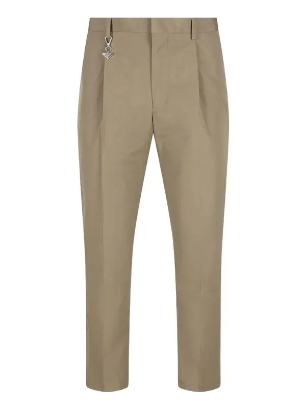 Prada Pleated Cotton Trousers With Charm - Multicolor