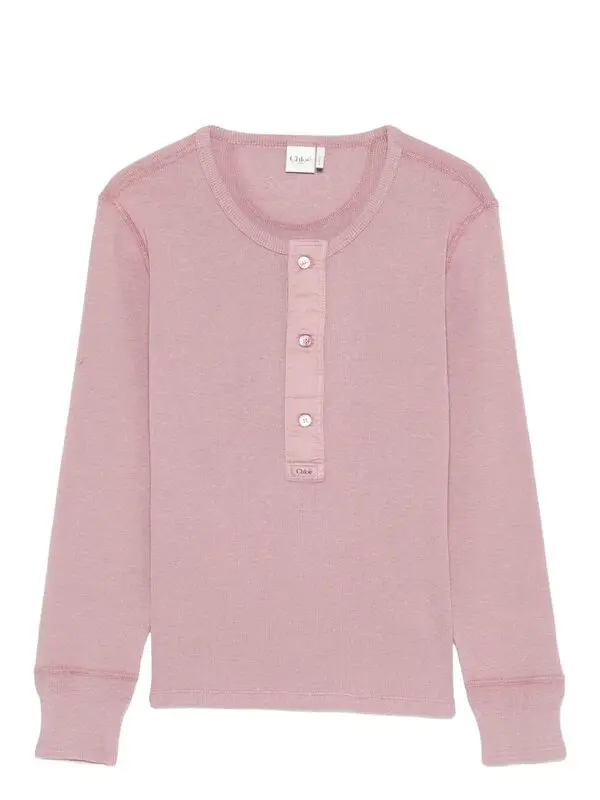 Chloé Fitted Cotton Jersey Henley Shirt - Multicolor