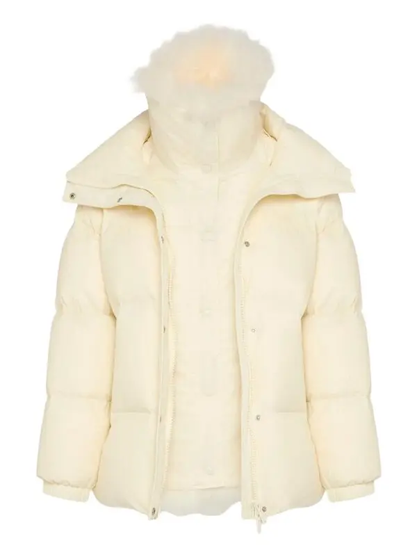 YVES SALOMON Mid-length Down Jacket With Removable Bib And Lambswool Trim - Multicolor