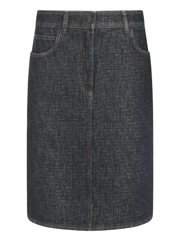 Fendi Flared Midi Denim Skirt With All-over Quilted Ff Motif - Blue