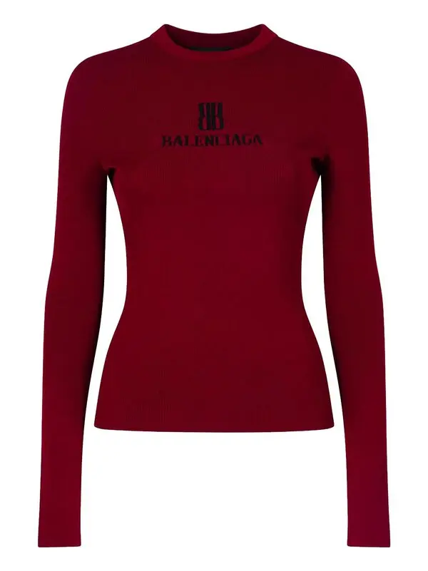 Balenciaga Ribbed Crewneck Long-sleeved Fitted Top - Red