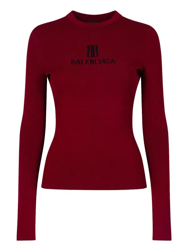 Balenciaga Ribbed Crewneck Long-sleeved Top - Red
