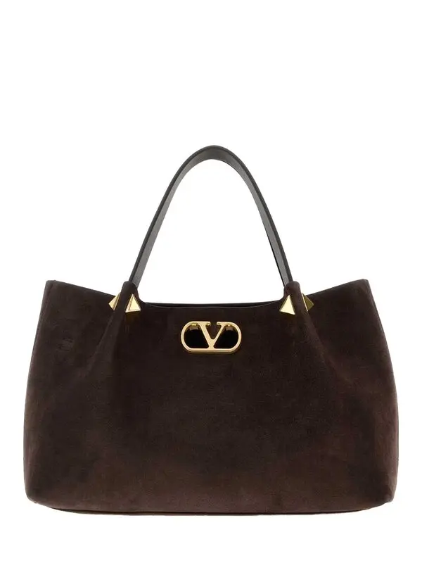 Valentino Garavani Chocolate Suede Small Shopping Bag - Brown