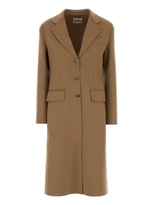 Miu Miu Camel Wool Blend Coat - Brown