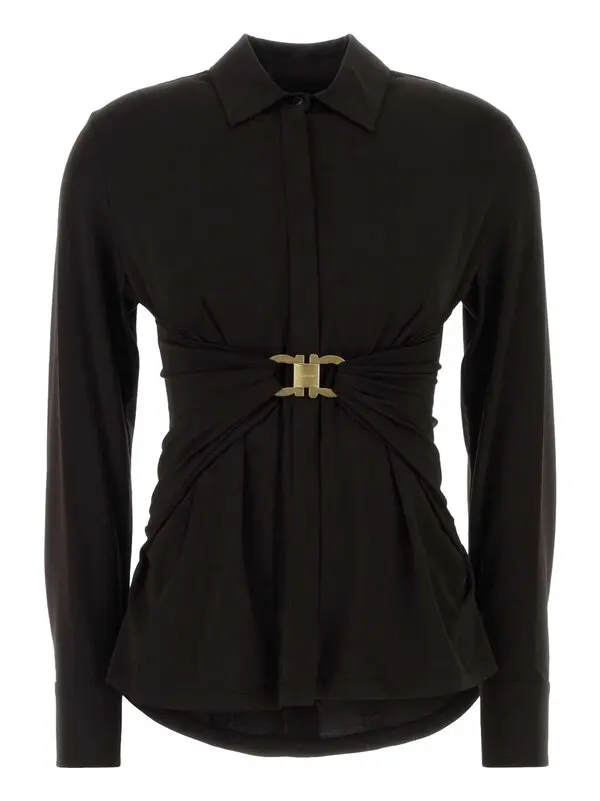 FERRAGAMO Dark Stretch Viscose Shirt - Brown