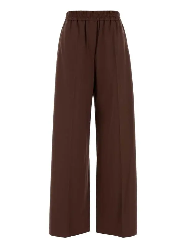 Brunello Cucinelli Stretch Wool Blend Wide-leg Pant - Brown