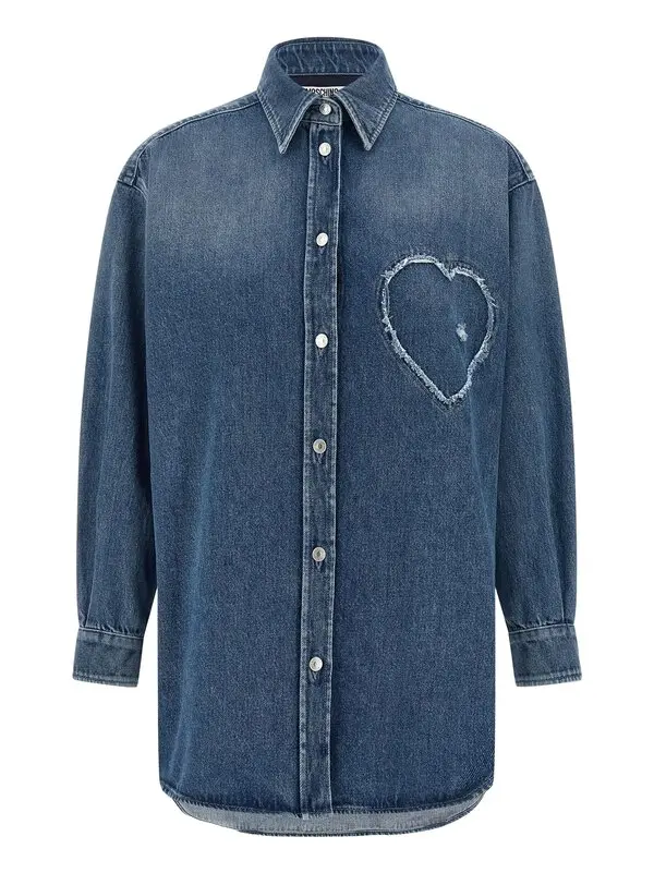 Moschino Stone-washed Denim Heart Shirt - Blue