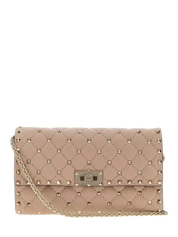 Valentino Garavani Antiqued Nappa Leather Rockstud Spike Clutch - Pink