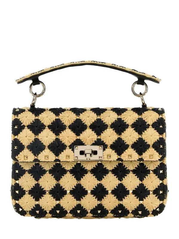 Valentino Garavani Two-tone Raffia Medium Rockstud Spike Handbag - Multicolor