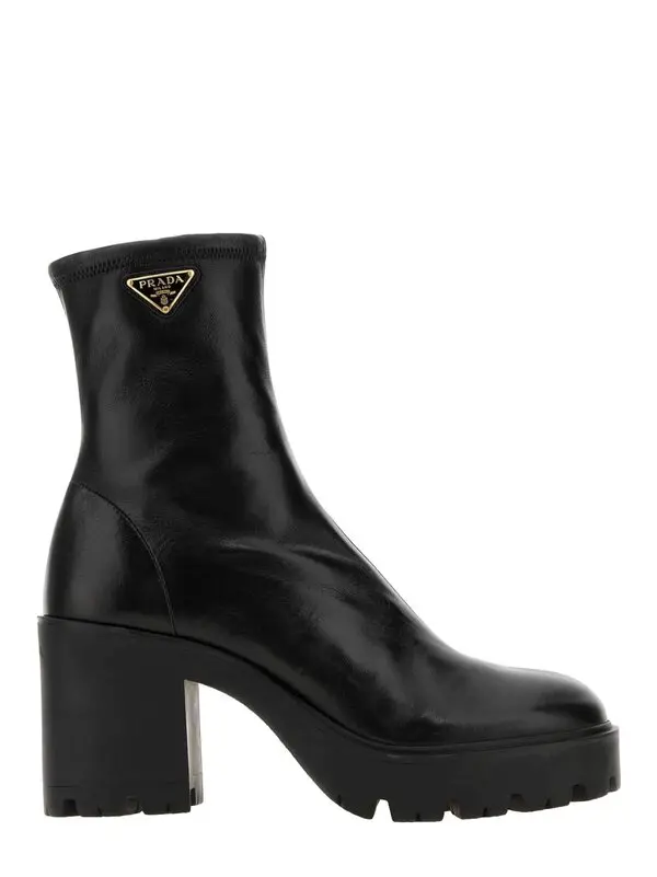 Prada Leather Ankle Boots - Black