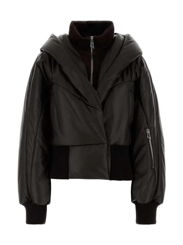 Attico Chocolate Leather Bomber Jacket - Brown