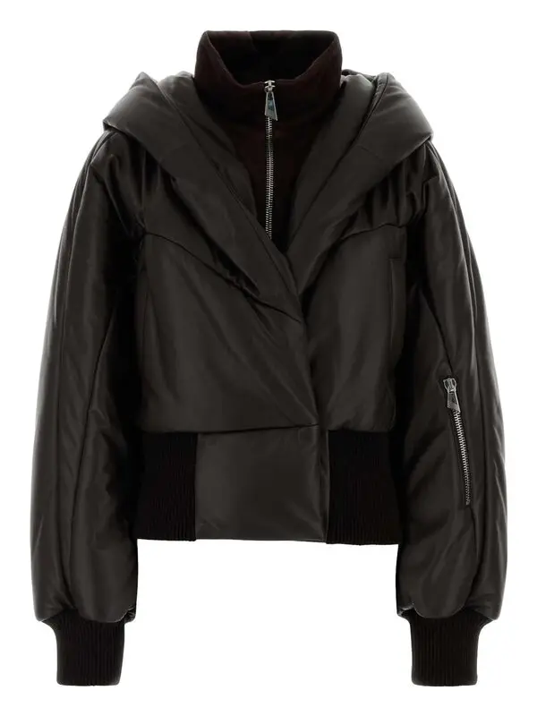 Attico Leather Bomber Jacket - Brown