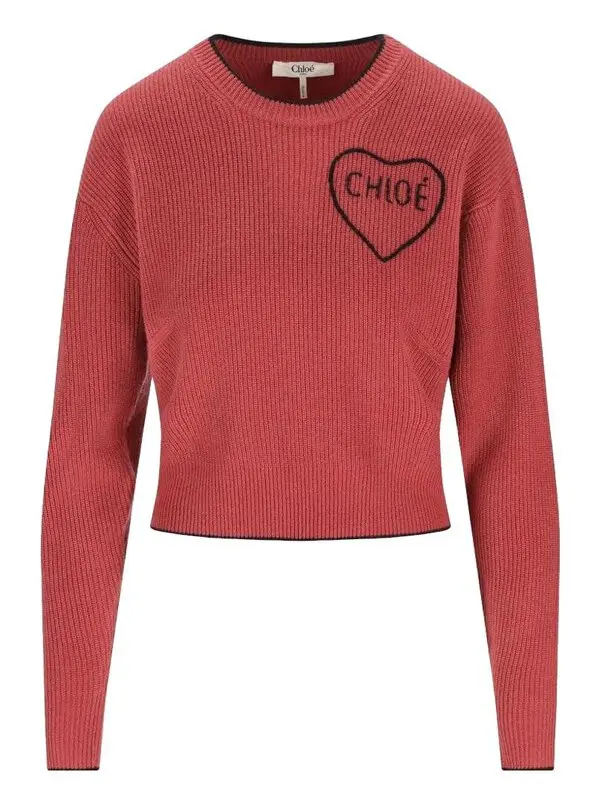 Chloé Cropped Fitted Wool Knit Logo Sweater - Multicolor