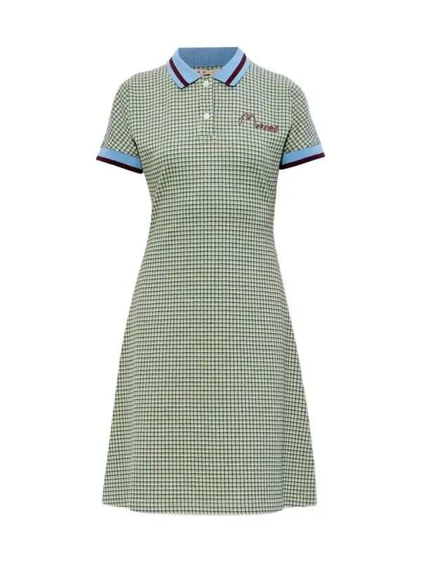 Marni Polo-collar Check Mini Dress - Green