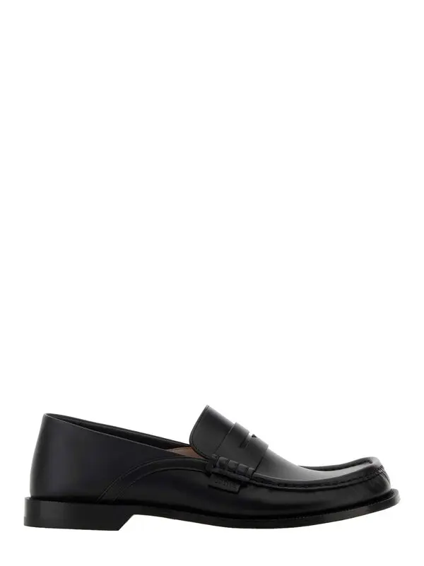 Loewe Leather Campo Flap Loafers - Black