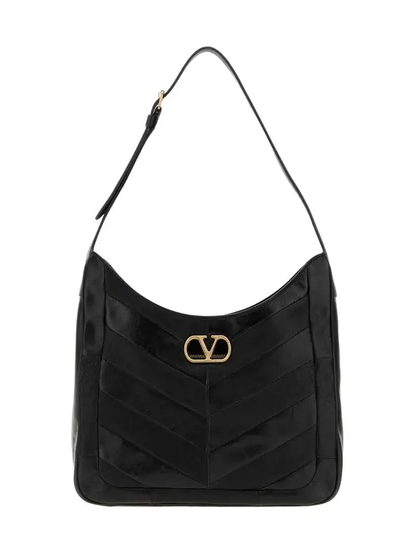 Valentino Garavani Leather Vlogo Signature Shoulder Bag - Black