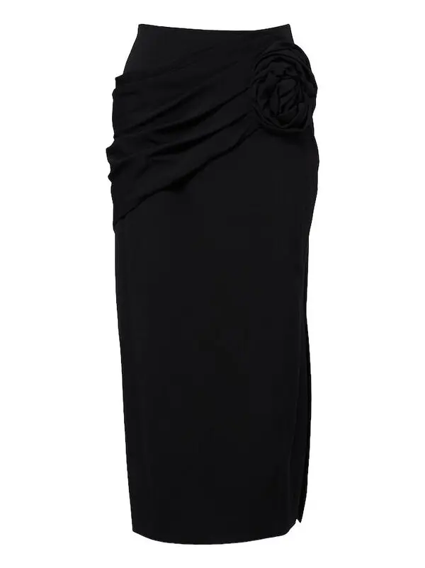 Carolina Herrera Floral Appliqué Wool-blend Midi Skirt - Black