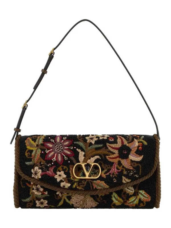 Valentino Garavani Embellished Fabric Vlogo Signature Shoulder Bag - Multicolor