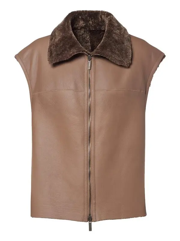 JOSEPH Nico Reversible Leather And Shearling Vest - Brown