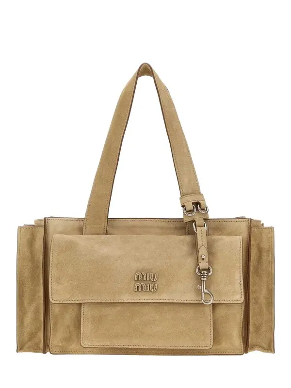 Miu Miu Beige Suede Utilitaire Shopping Bag - Brown